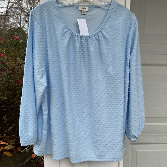 J. Crew | Tops | Nwt J Crew Pretty Light Blue Nubby Dot Scoop Neck Top ...